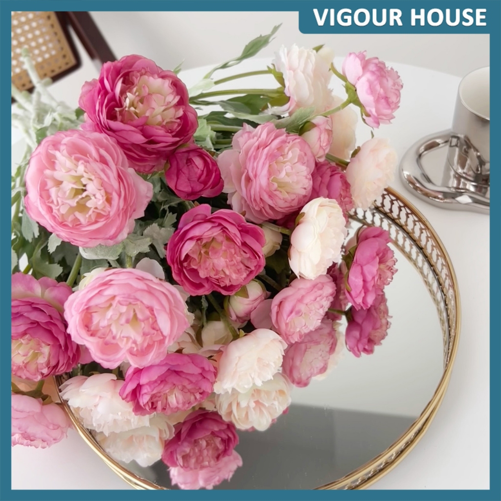 3Head Peony Artificial Flowers Bouquet Beautiful Silk Rose Pink White ...