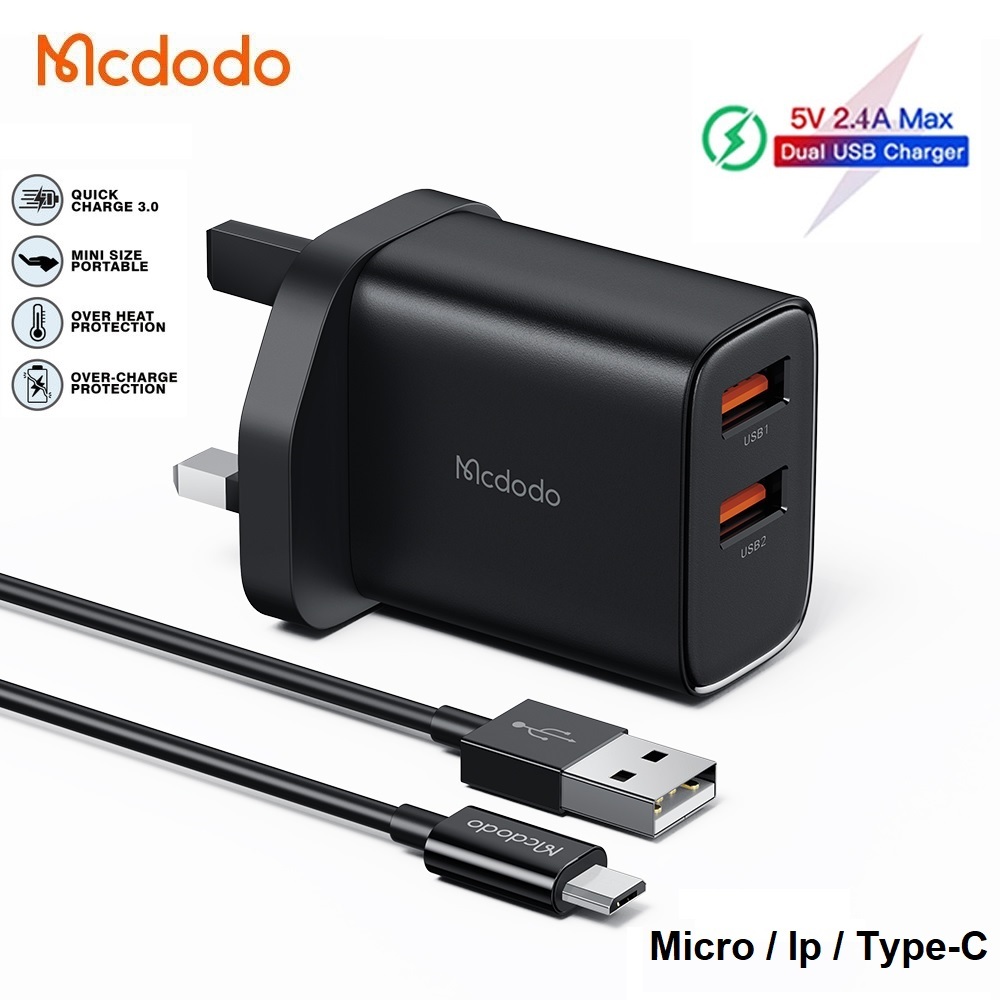 Mcdodo Fast Charger Dual USB Port Adapter With Cable Support Fast ...