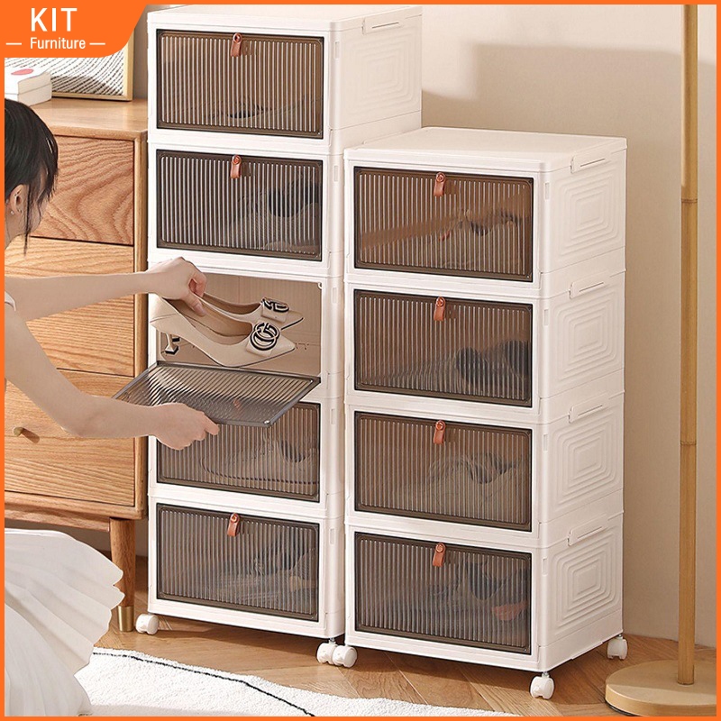 KIT L39/44cm (1-6 Layers) Foldable Stackable Plastics Shoes Storage Box ...