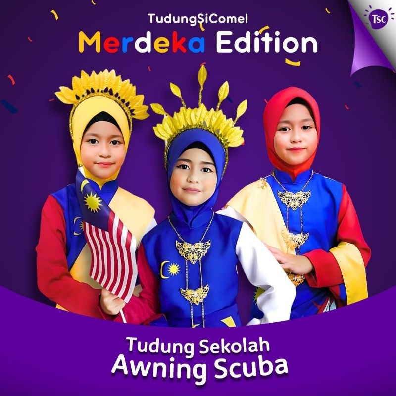 TUDUNG MERDEKA TUDUNG AWNING SCUBA MERAH CILI, ROYAL BLUE DAN KUNING ...