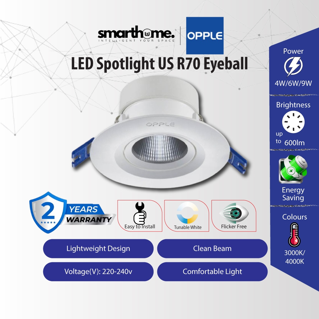 OPPLE LED Spotlight US R70 ECOMAX Eyeball Spotlight US 4W/6W/8W 3000K ...