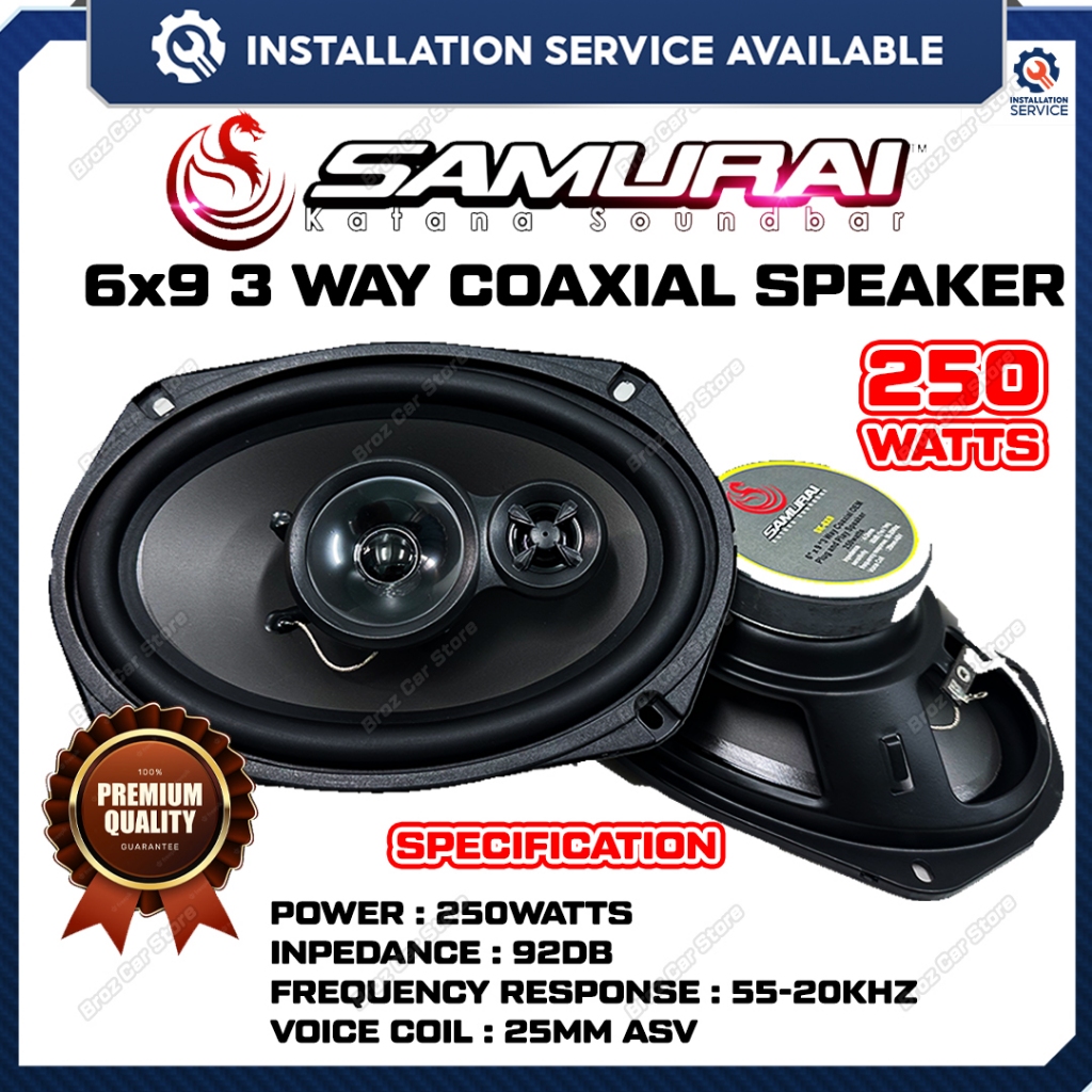 🔊 SAMURAI KATANA SOUNDBAR 6X9 Inch 3 Way Coaxial Speaker 6 X 9 Car Audio Kereta Max Power 250W ...