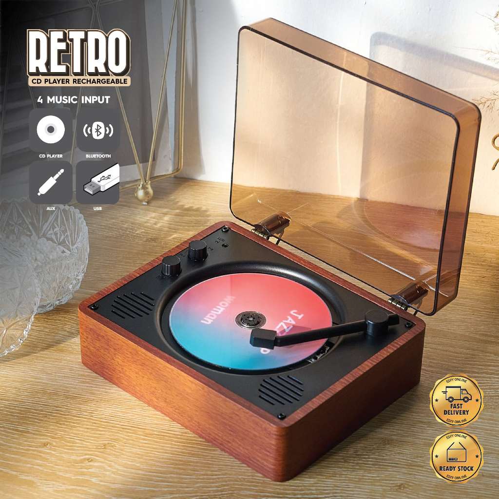 Portable Retro CD Player Wireless Bluetooth USB (Transparent Cover ...