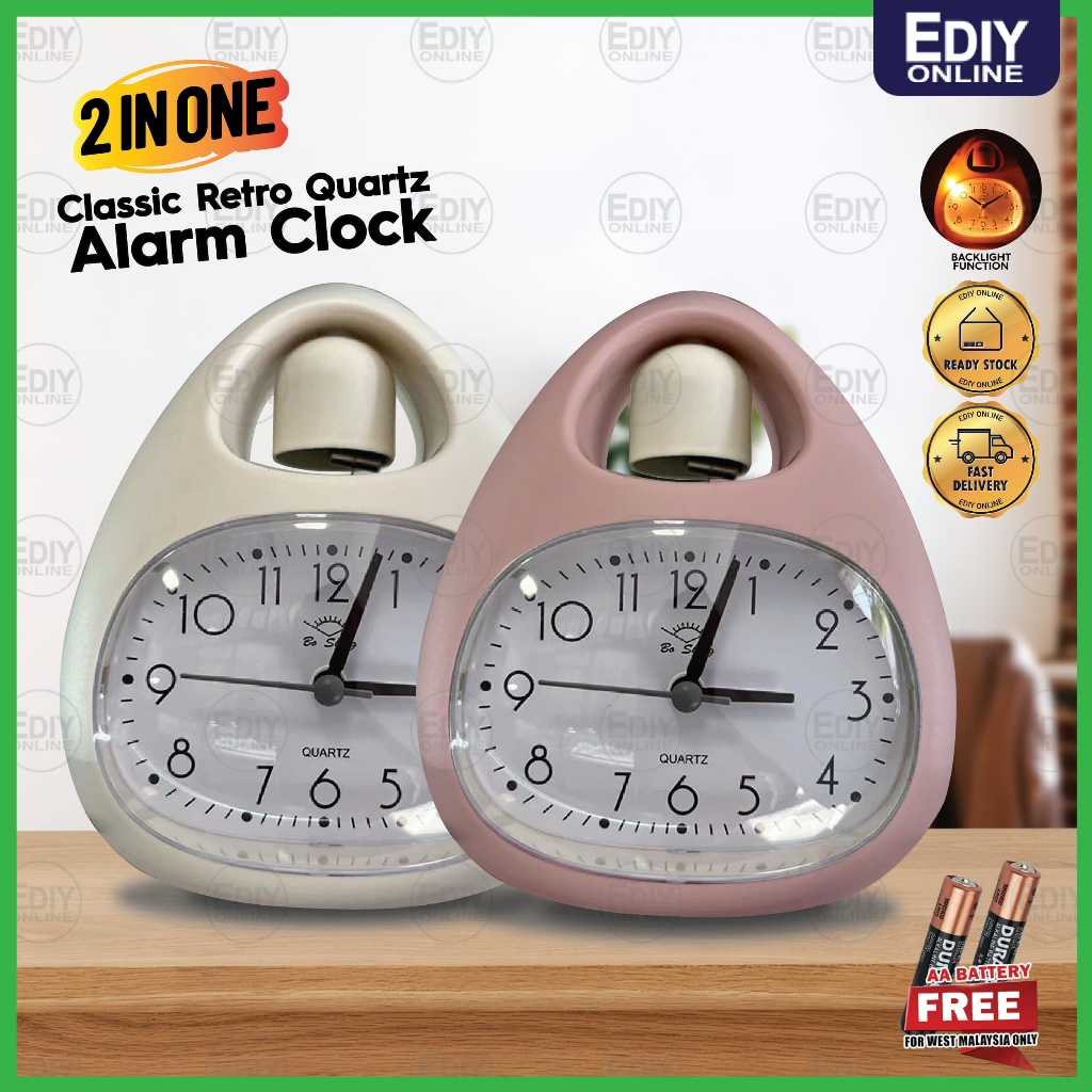 2in1 Classic Quartz Alarm Clock Loud Sound Twin Bell Retro Analogue ...