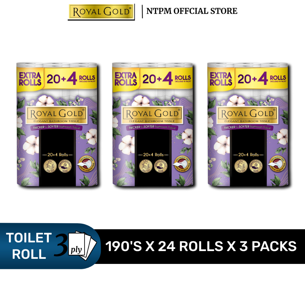 Royal Gold Elegant Toilet Rolls 3 PLY (190's x 24) x 3 Packets - [FREE ...
