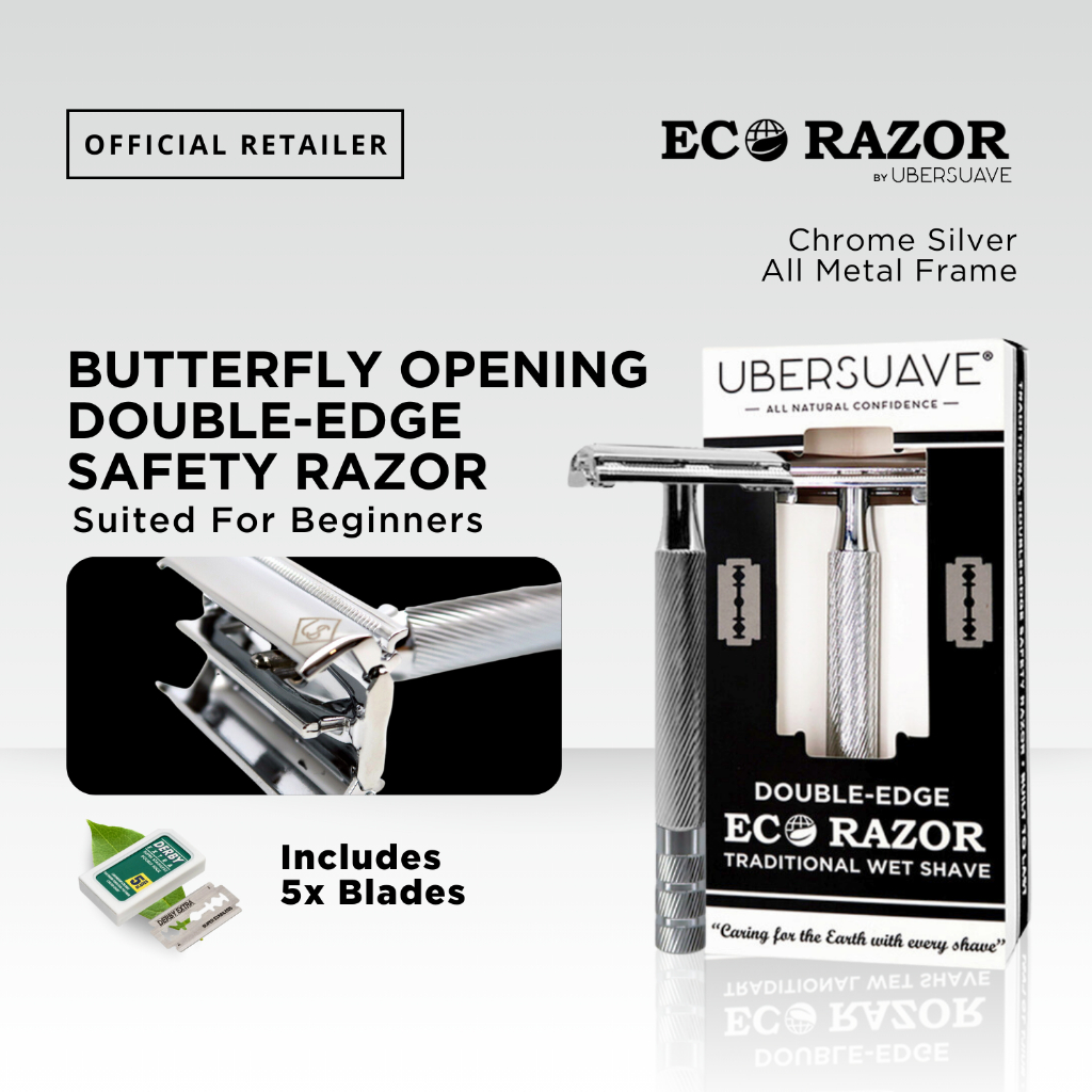 Ubersuave Eco-Razor Double Edge Safety Razors - Chrome / Matte Black ...