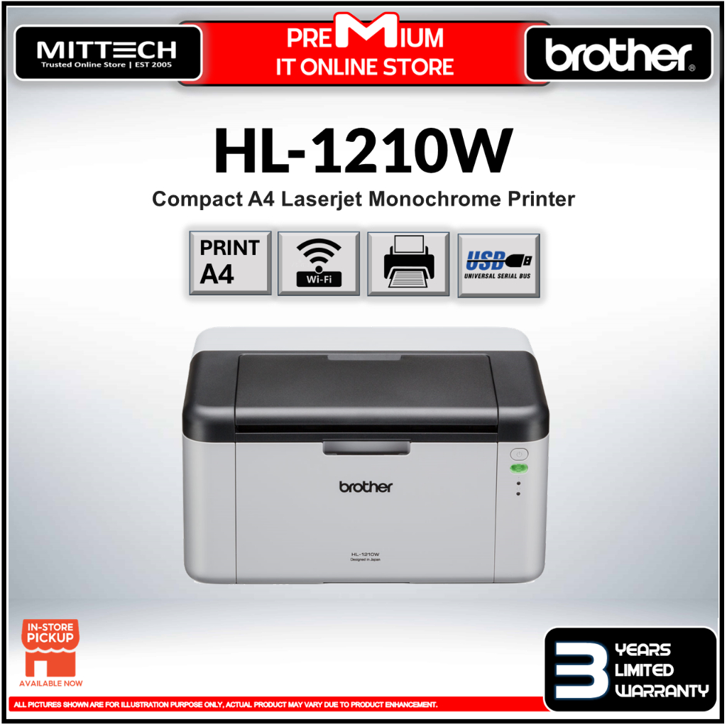Brother Monochrome Laserjet Printer A4 HL-1110 Wired & HL-1210W ...