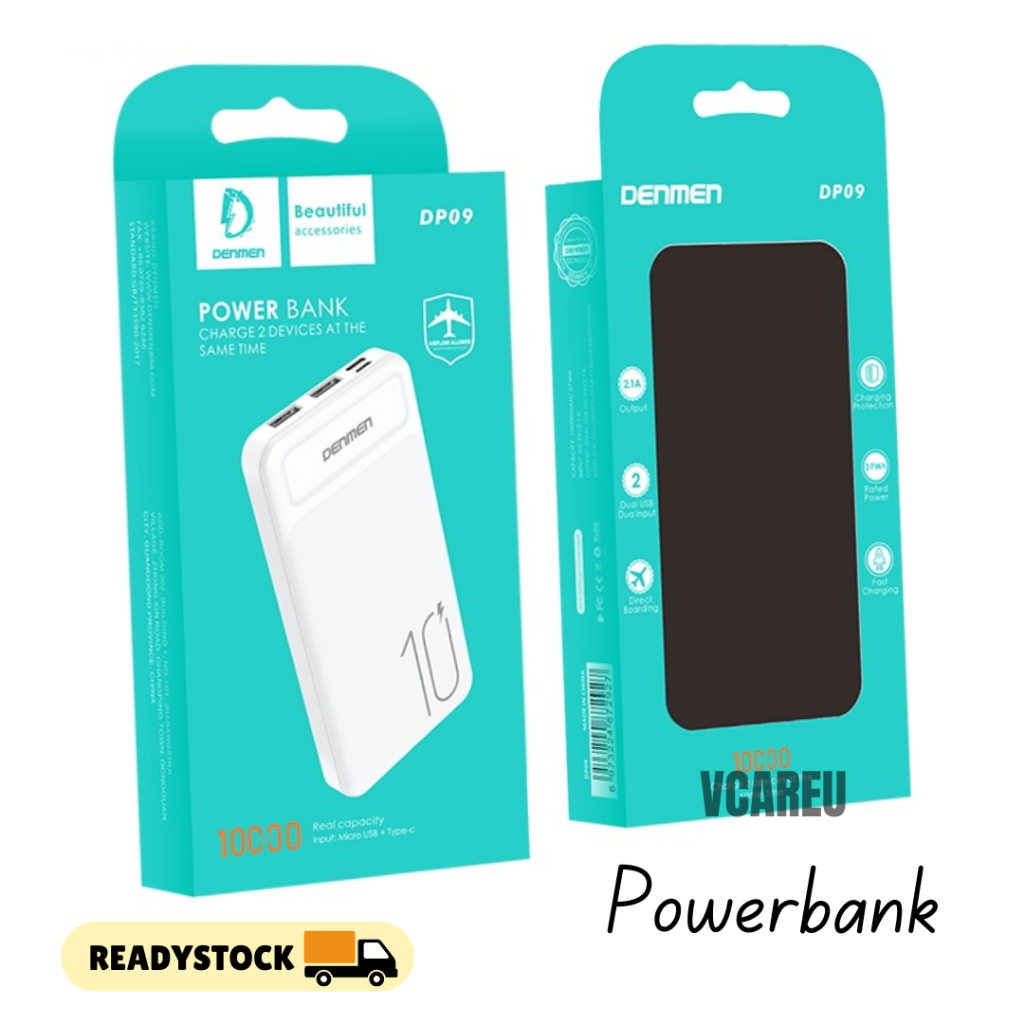 DENMEN DP09 10000mAH Powerbank 2 USB 2.1A Lithium Polymer Power Bank Quick Charge Universal (100 ...