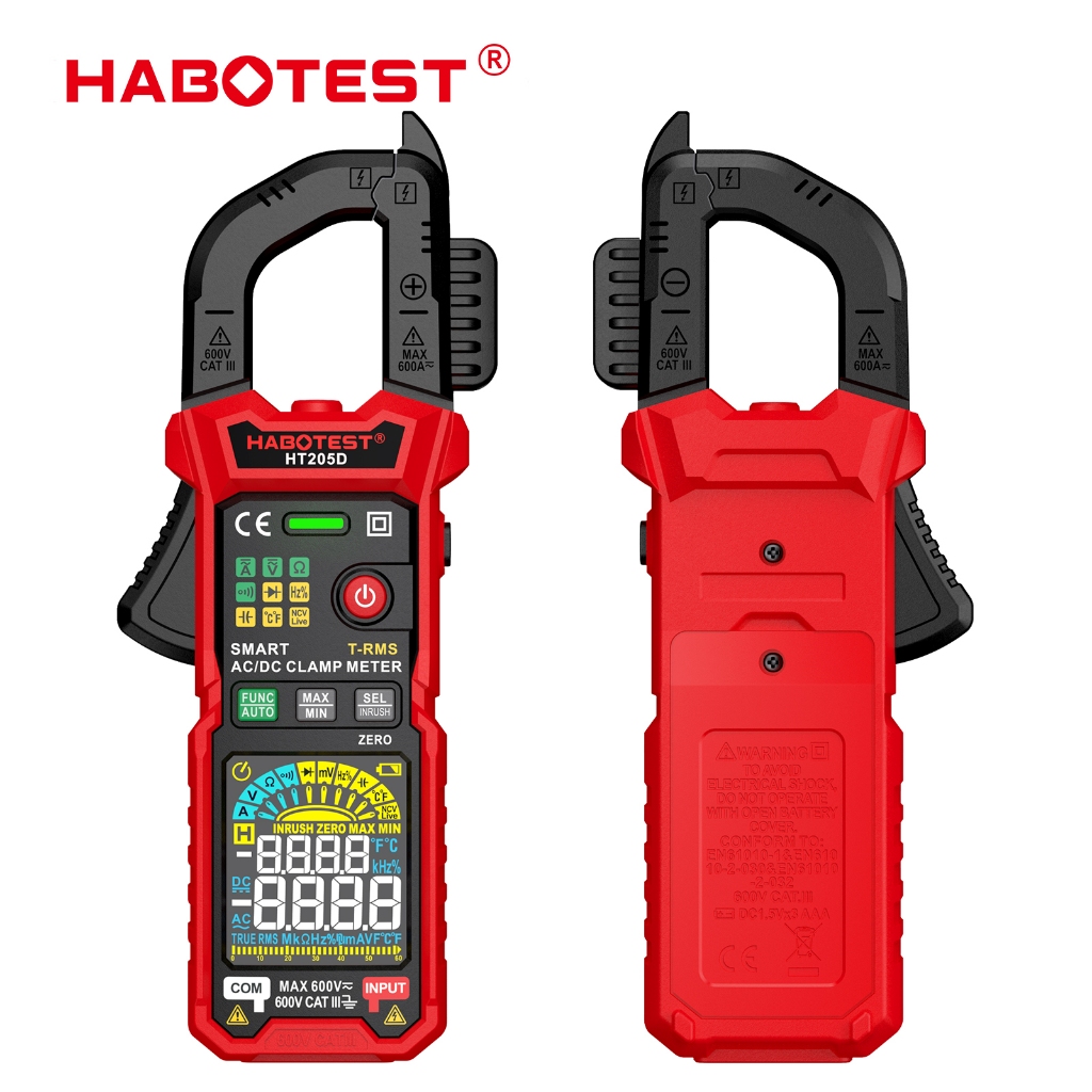 HABOTEST💥HT205D+HT123 Digital Clamp Multimeter 600A AC/DC Current and ...