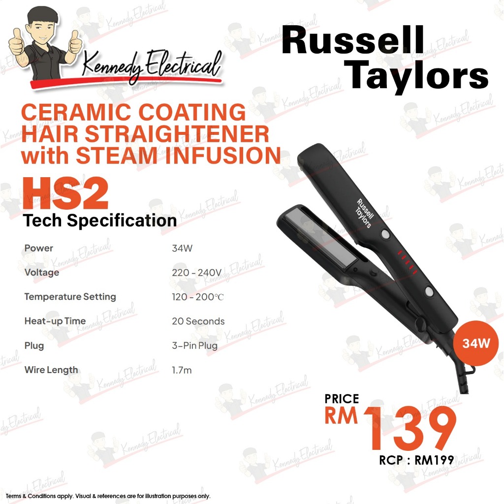 Russell Taylors Ceramic Coating Hair Straightener with Steam Infusion ...