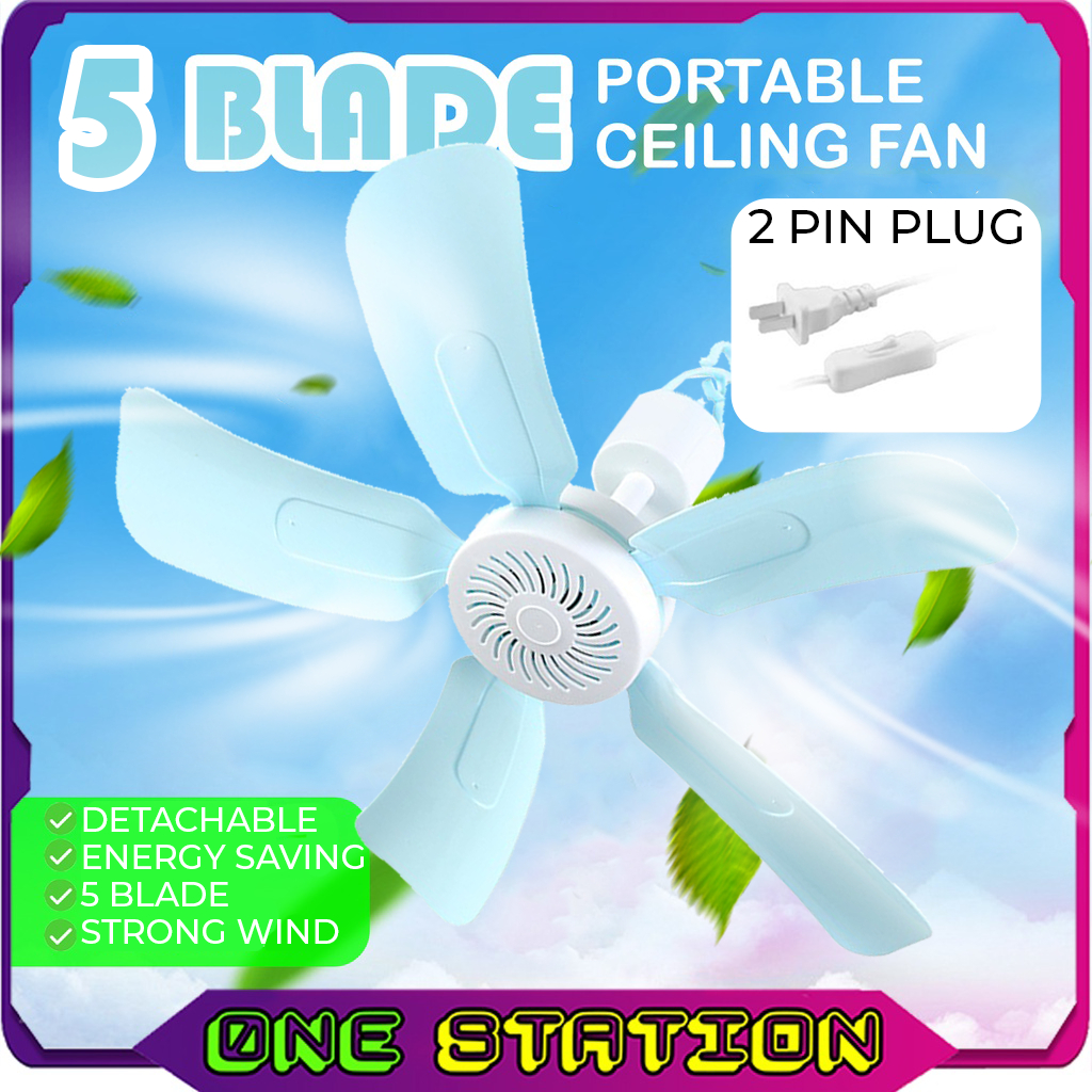 Portable 5 Blade Ceiling Fan Kipas Siling Camping Fan Air Cooler Mini ...