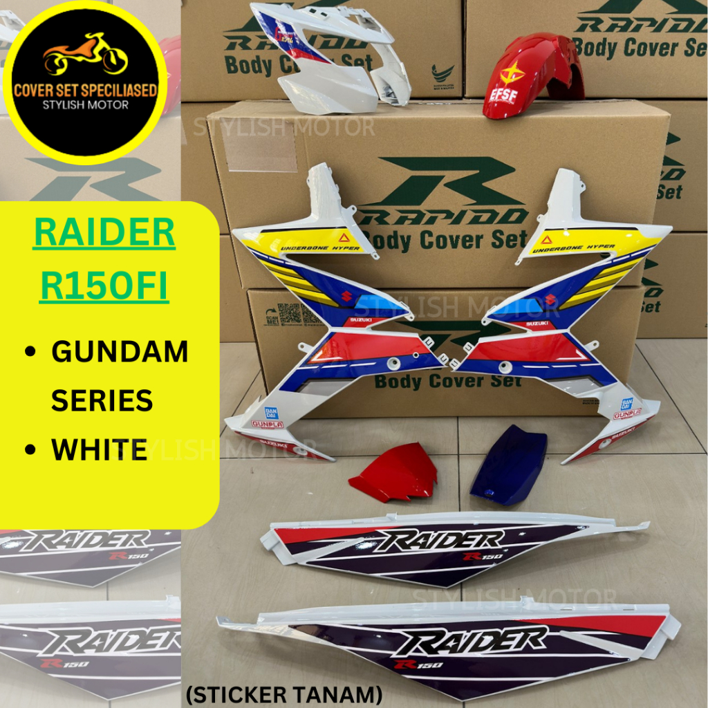 RAPIDO Cover Set SUZUKI Raider R150fi Gundam Series White Body Cover ...