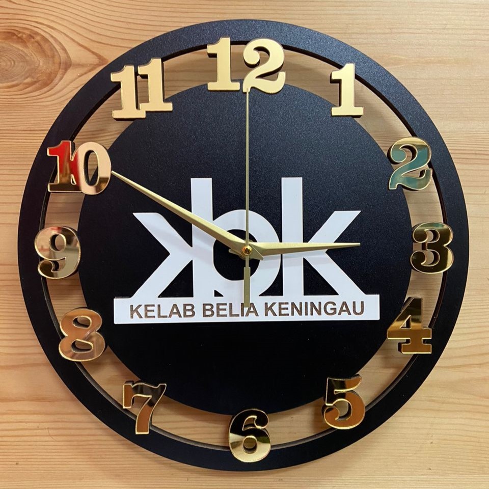 Custom Wooden Wall Clock Jam Dinding Ukiran Kayu Laser Cut 30cm ...