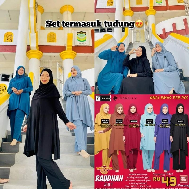 RAUDHAH SUIT WITH KHIMAR | SUIT MUSLIMAH | SUIT UMRAH HAJI | Shopee ...