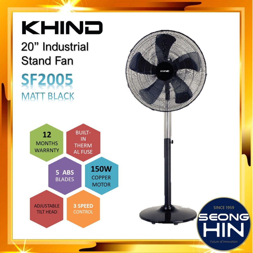 Khind 20" Industrial Stand Fan SF2005 Matt Black / KIPAS ANGIN BERDIRI ...