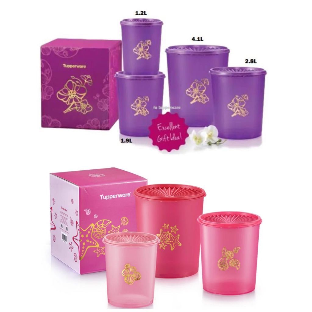 Tupperware Deco Canister Golden Floral / Tupperware Seashells Deco ...