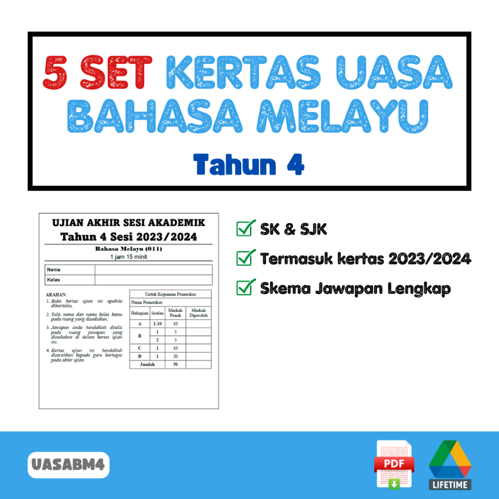 [PDF] UASA BM Tahun 4 SK/SJK 5 SET Kertas BM Bahasa Melayu Malay Paper ...