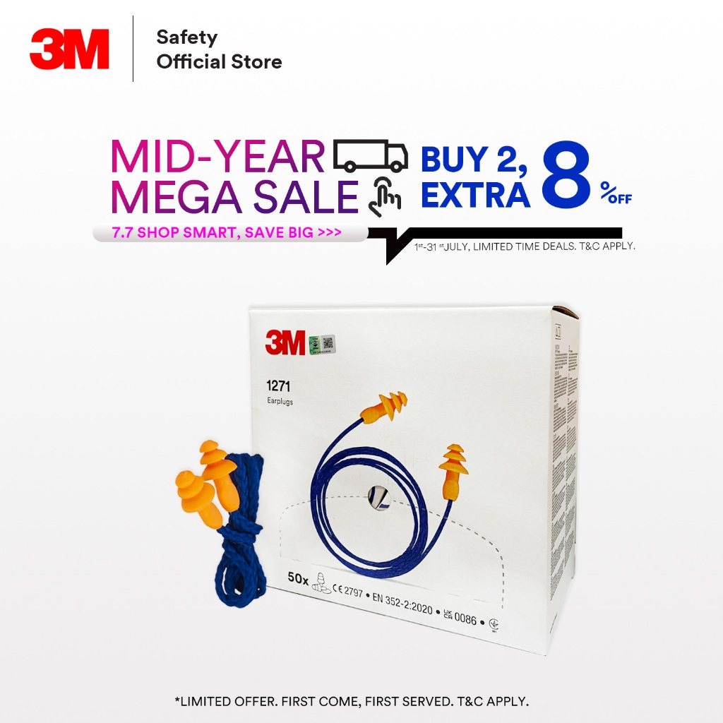 [Sell by Box] 3M™ 1271 Reusable Earplugs With Plastic Cord / Optional ...