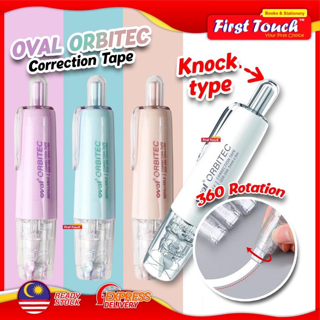 OVAL Orbitec Correction Tape Refillable 5mm x 6meter 360°Rotating Correction Tape Pen Type Press ...