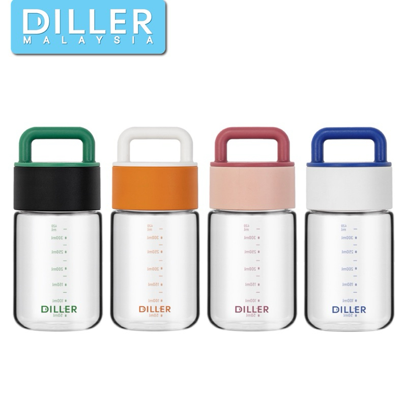 Diller EasyHandle Borosilicate Glass Water Juice Mug Bottle 388MLH568 (280ml/420ml) | Shopee ...