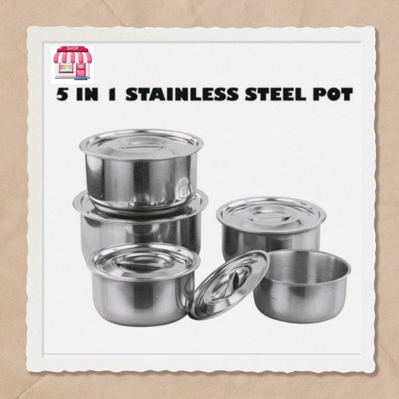 5 In 1 Conditioning Stock Pot Stainless steel 5 pcs | Shopee Malaysia