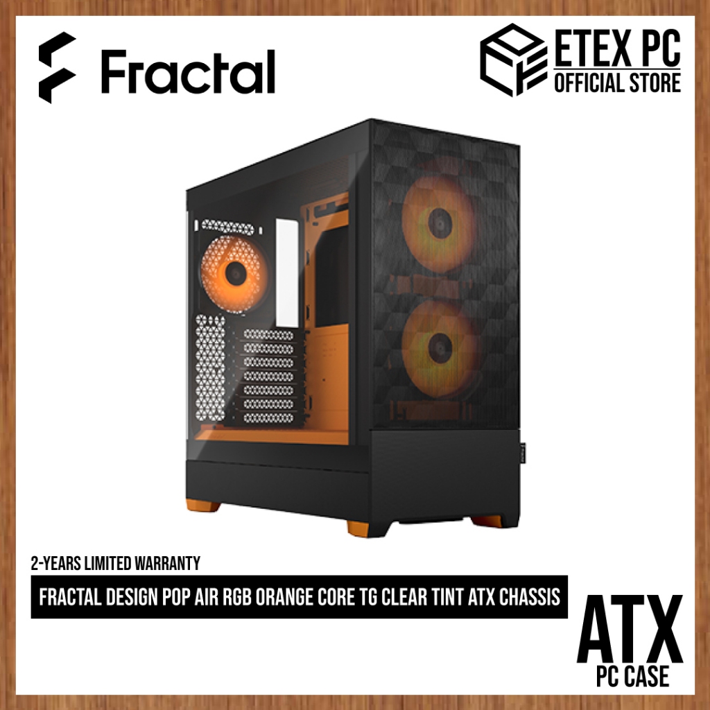 Fractal Design Pop Air RGB Orange Core TG Clear Tint ATX Chassis # FD-C ...