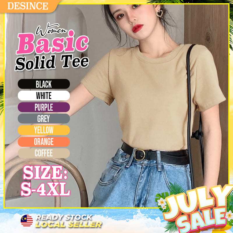 🇲🇾 DESINCE Women Short Sleeve Basic Tees Solid Color Woman T-shirt ...