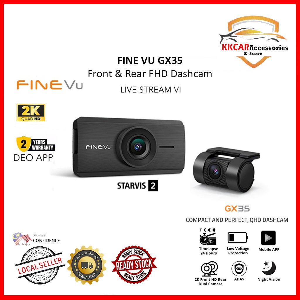 FineVU GX35 2K QHD 2 Channel Dashcam 24 Hours Parking Mode Car Recorder DVR Made In Korea Sony ...