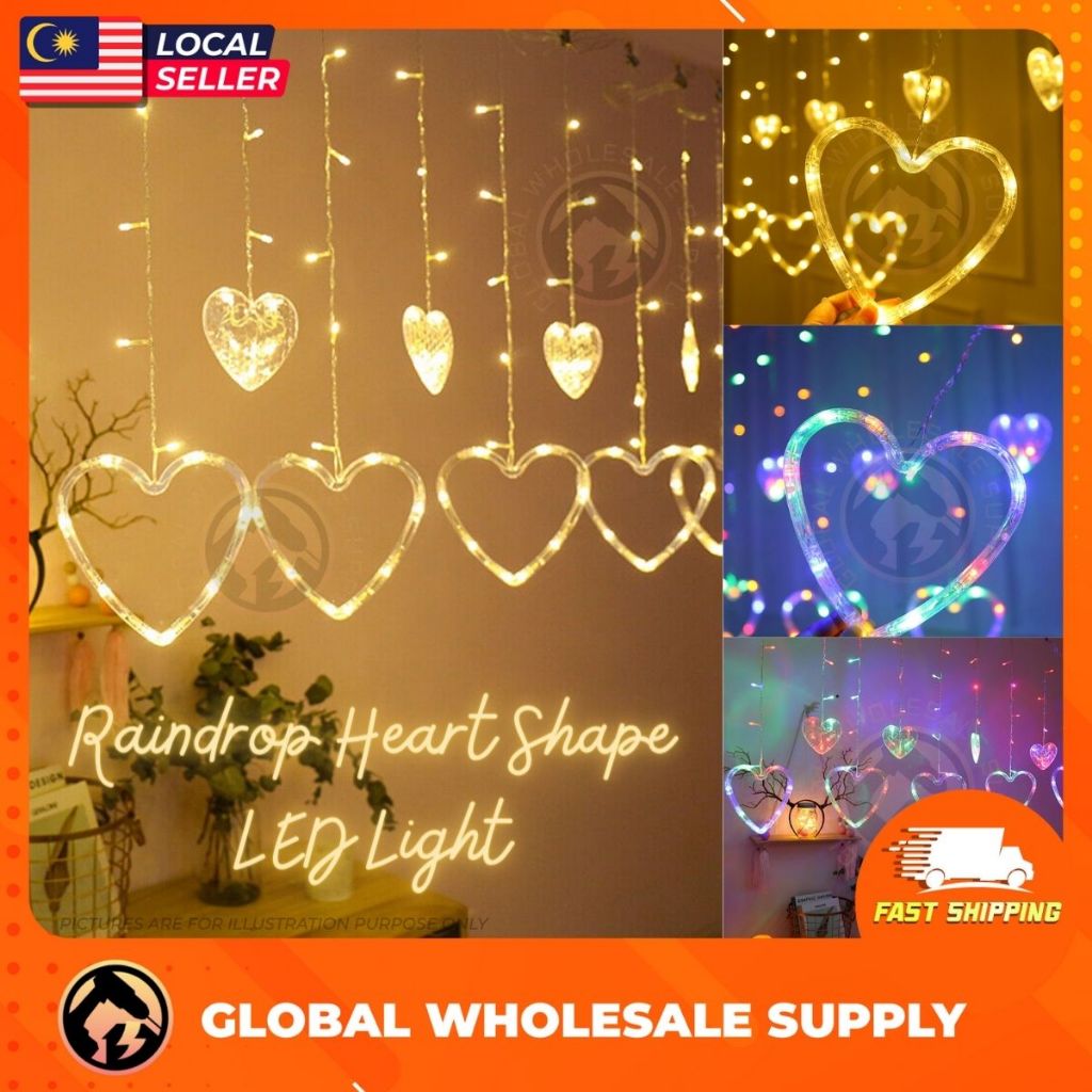 138L HEART LED Icecle String Light Raindrop Fairy Light Wedding CNY ...