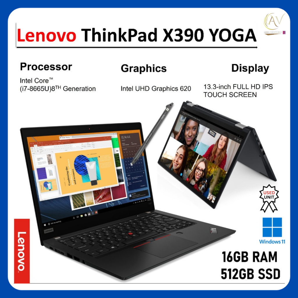 Lenovo ThinkPad X390 Yoga Intel Core i7-8665U 13.3”, Full HD IPS 16GB ...