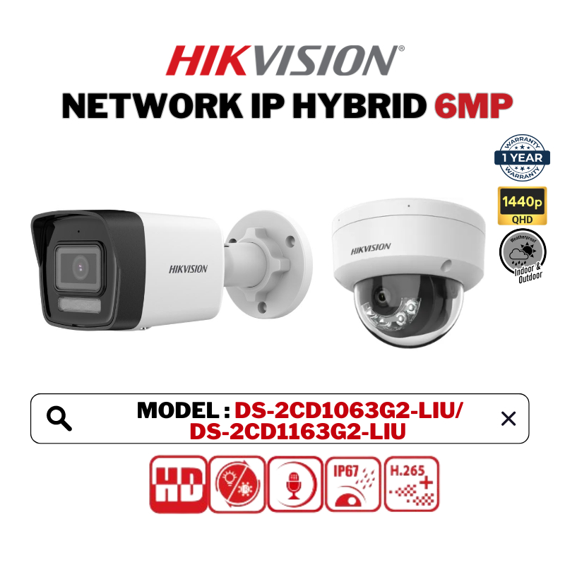 HIKVISION CCTV (World No. 1) IP 6MP Smart Hybrid Network Camera DS-2CD1063G2-LIU/DS-2CD1163G2 ...