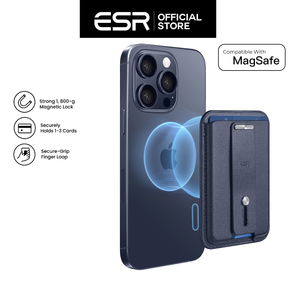ESR HaloLock Magnetic Vegan Leather Wallet with MagSafe Compatible and Finger-loop Grip - 2K612 ...