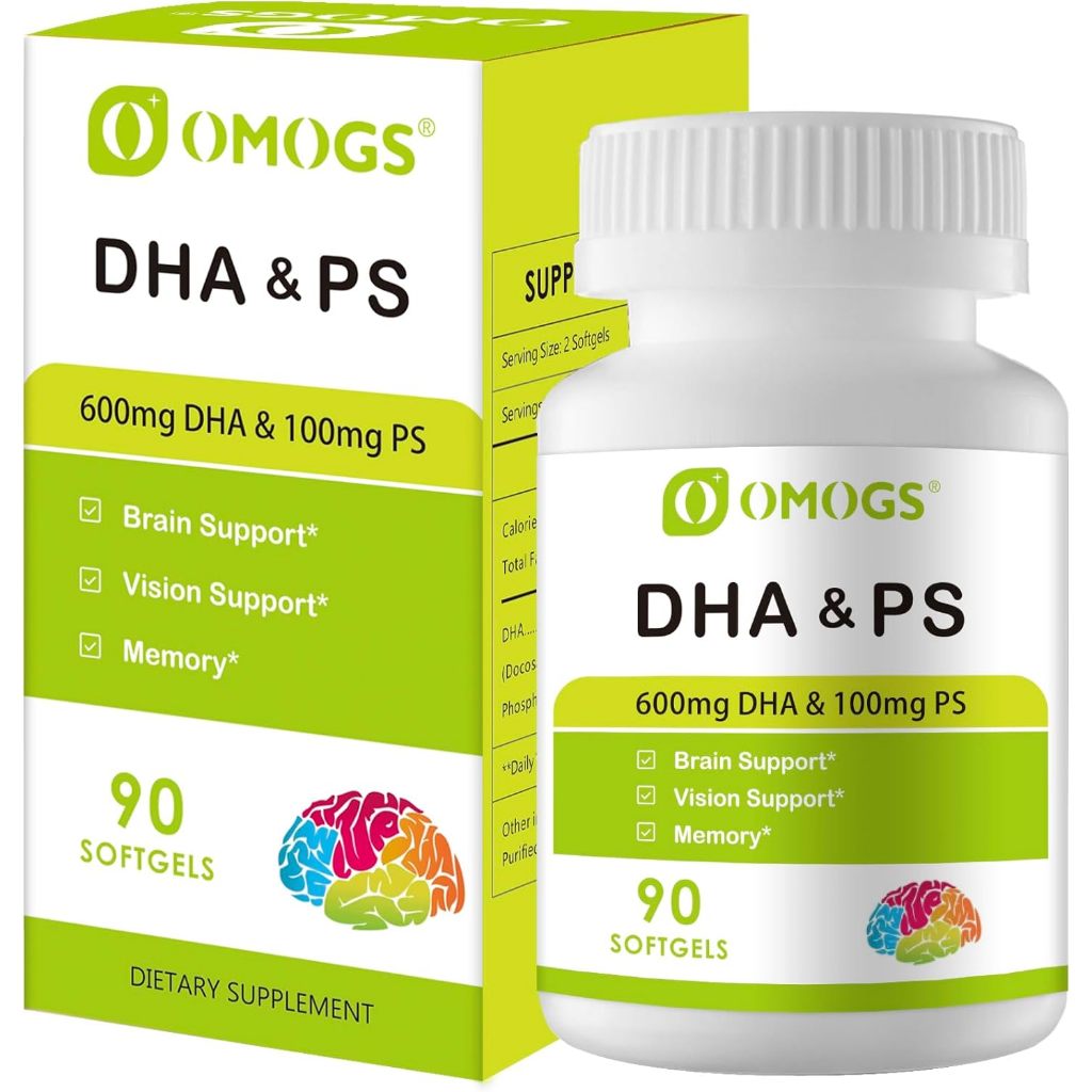 OMOGS DHA Adult Softgels with Phosphatidylserine, Walnut Oil, Vitamin C ...