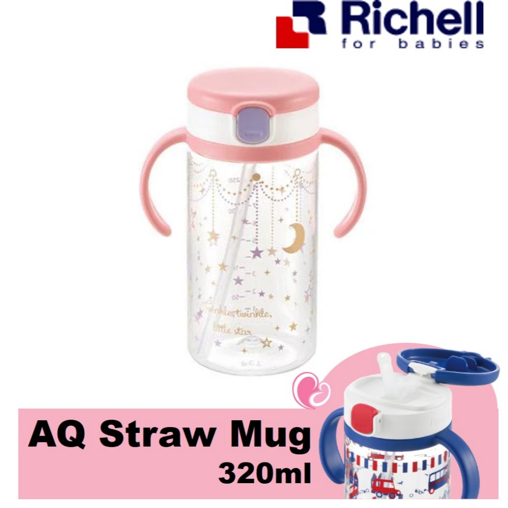 Richell AQ/ Aqulea Clear Straw Mug 320ml 7 months+ (Pink) 1pc | Shopee Malaysia