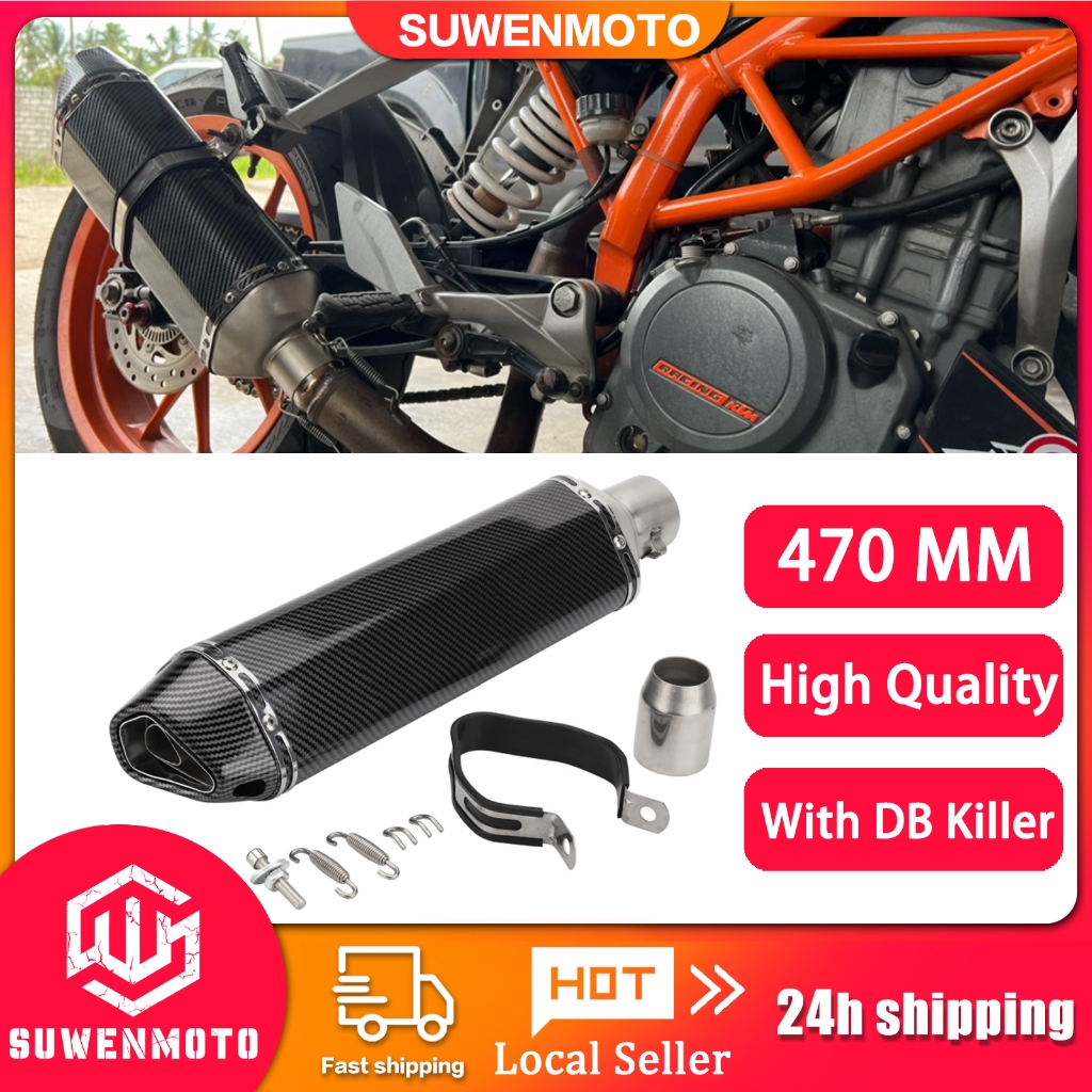 38-51MM Universal Motorcycle Carbon Fiber Exhaust Muffler Pipe 470MM ...