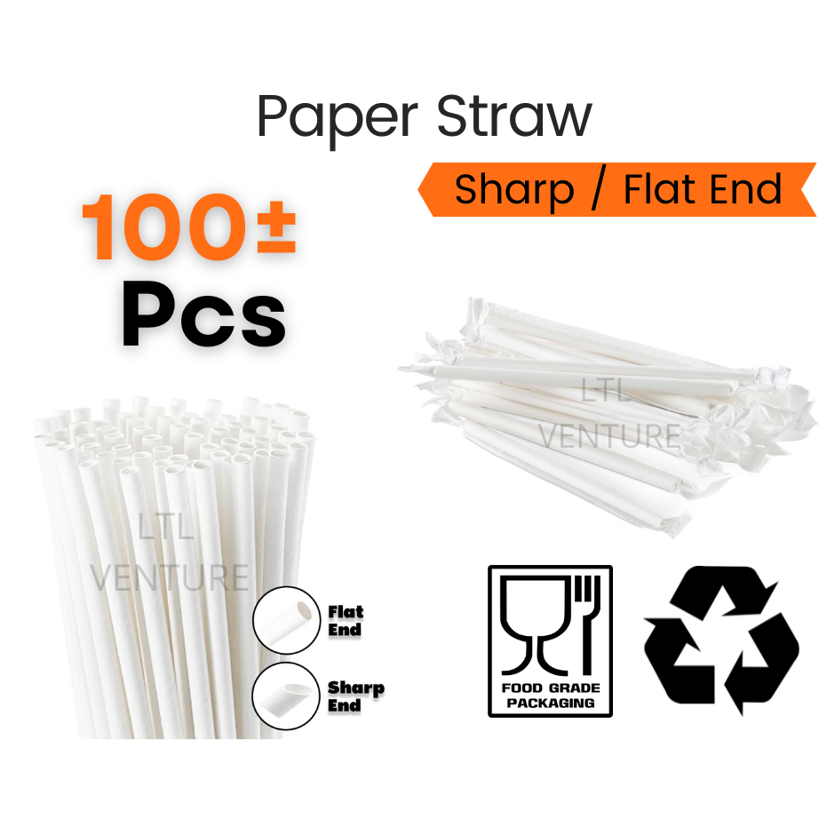 100Pcs Paper Straw/Giant/White/Loose/Individual Packing Disposable ...