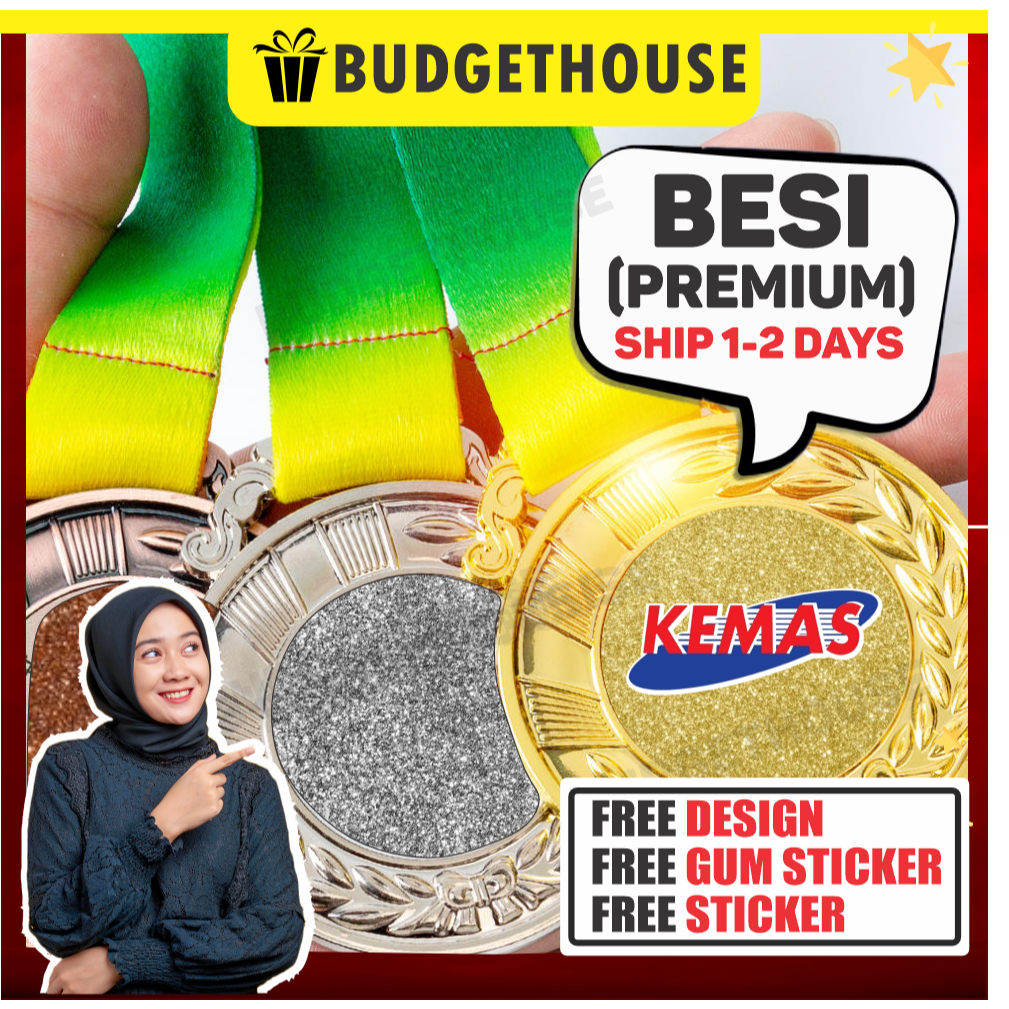 (KL/Perak) Free Design METAL Medal Both Side Sticker Medal Besi With ...