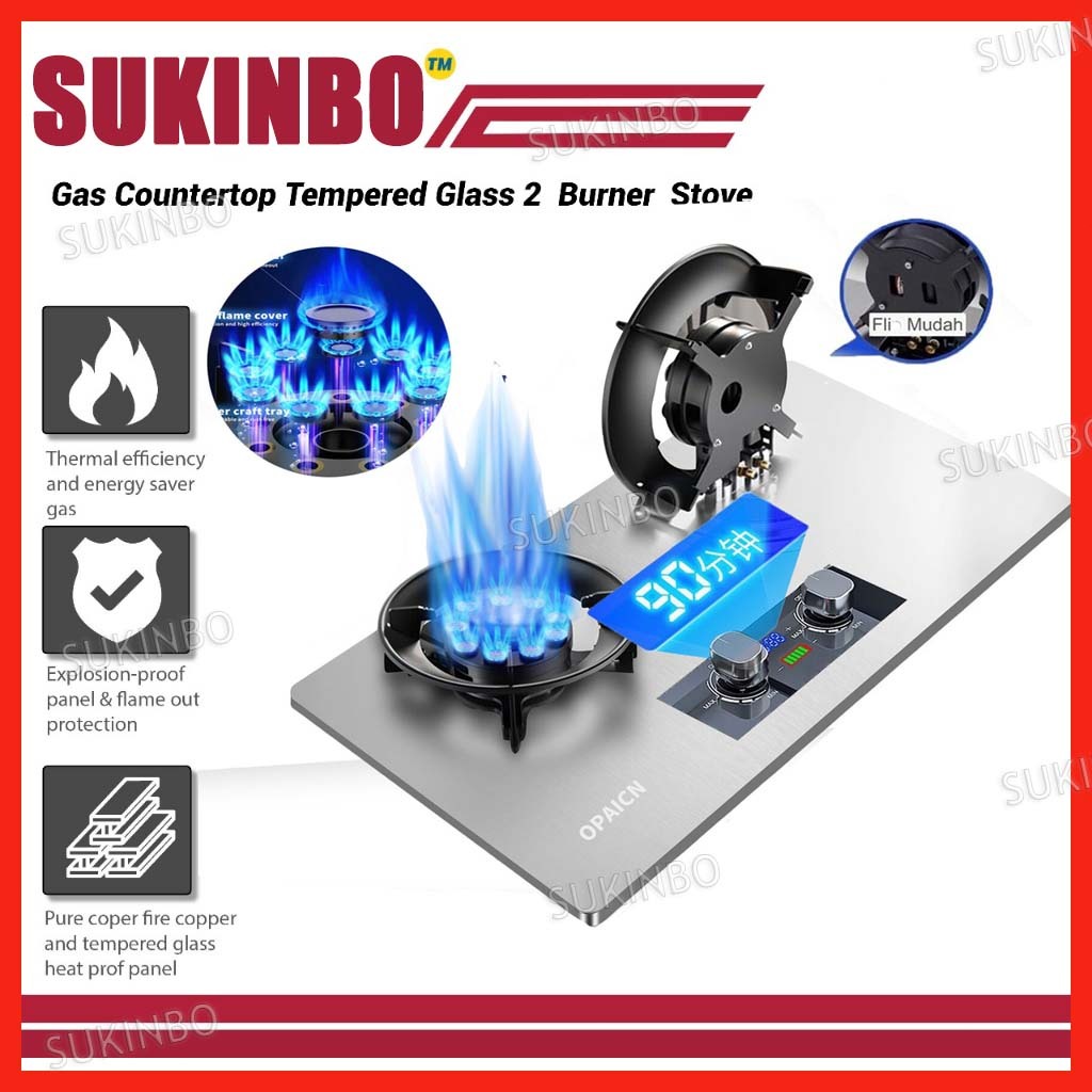 SUKINBO【MY STOCK】9KW 2 Flip cover Gas Stove Stainless Steel Embedded ...