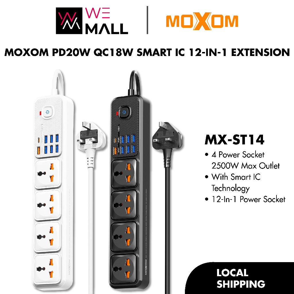 MOXOM PD20W QC18W Smart IC Technology 12-IN-1 Power Strip Extension ...