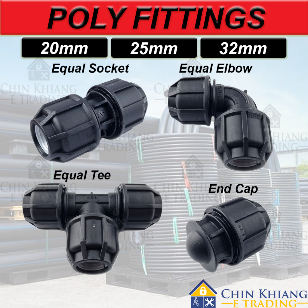HDPE Poly Fittings Connector Socket Elbow Tee End Cap [ 20mm 25mm 32mm ...