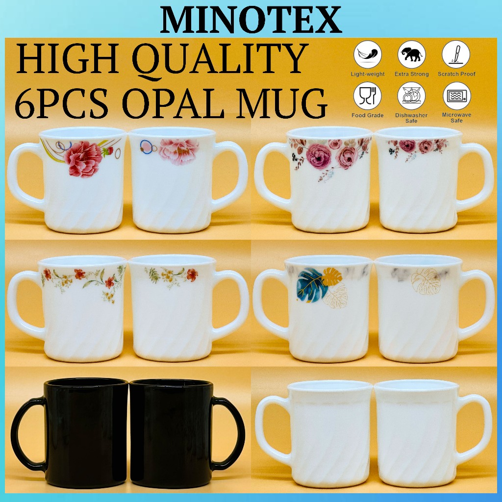 6pcs Gelas Kaca Opal / Cawan Bunga / Cawan Kaca / Set Gelas / Mug Kaca ...
