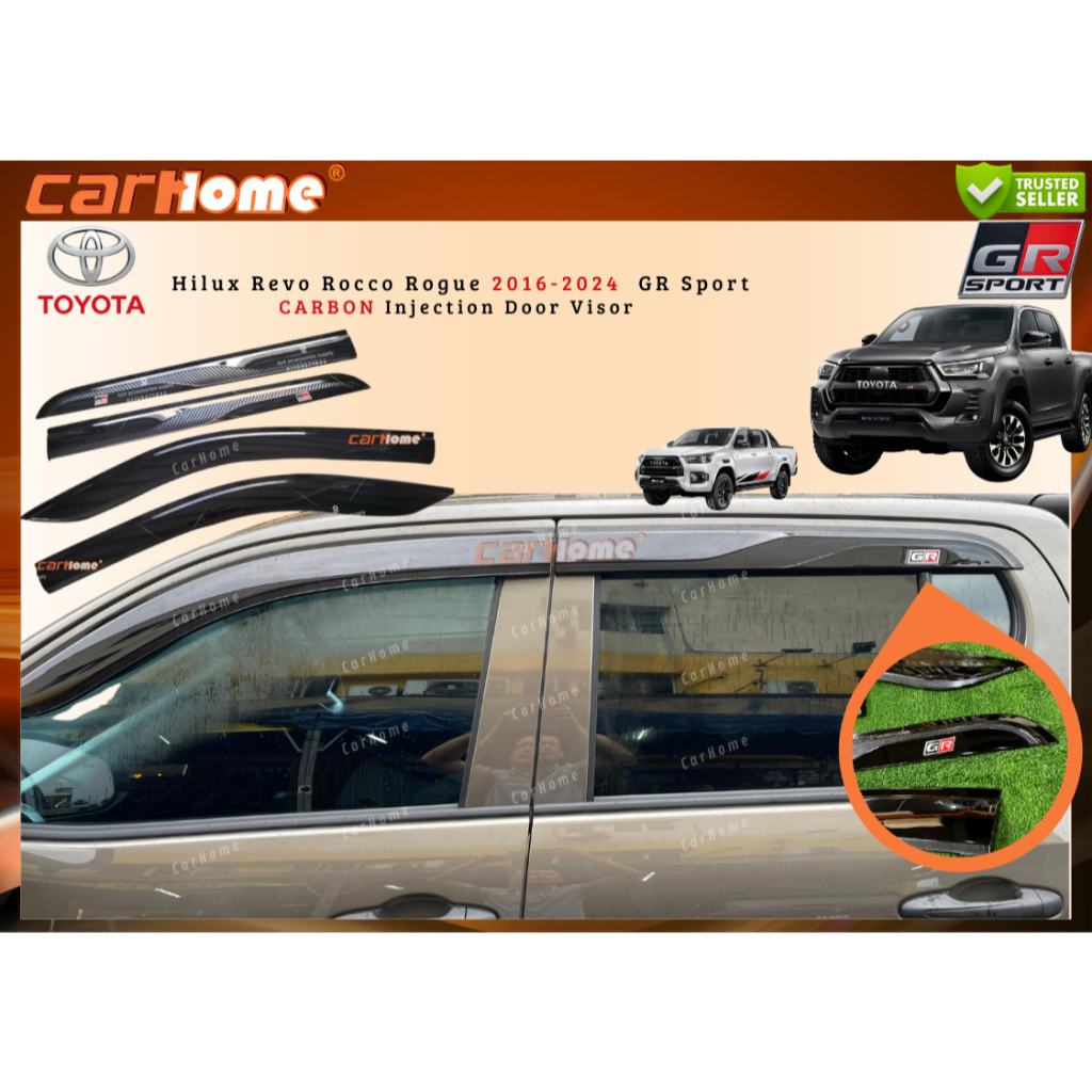 Toyota Hilux Revo Rocco Rogue 2016-2024 GR Sport CARBON Door Visor Hilux Rogue GR Door Visor ...