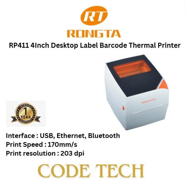 Rongta RP411 4inch Desktop Label Barcode Printer Thermal High speed ...