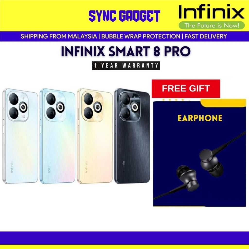 Infinix Smart 8 Pro FREE Earphone | 4GB RAM & 128GB ROM | Mediatek Helio G36 | 5000 mAh Battery ...