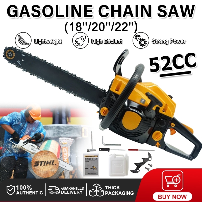 18"/20"/22" INCH Portable Gasoline Chainsaw 52CC Petrol 2-Stroke ...