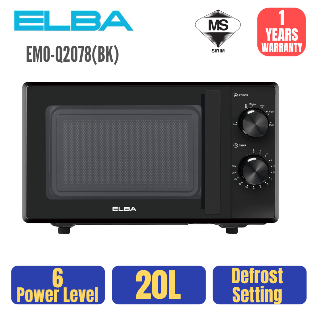 ELBA 20L Microwave Oven EMO-Q2078(BK) | 6 Power Level | Defrost Settings (700W) | Shopee Malaysia