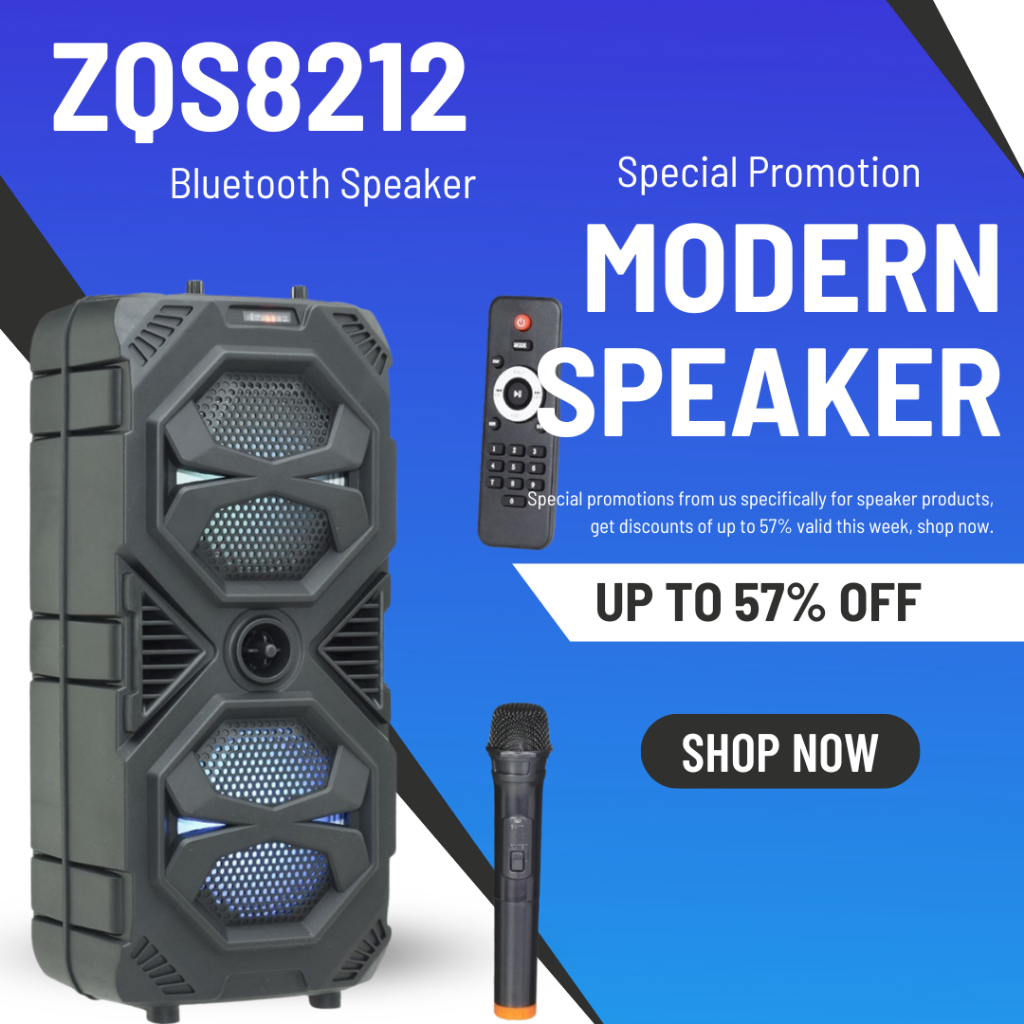 🔊Zqs 8212 Wireless Rechargeable Bluetooth Speaker Dual 8 Inch with Mic FM/USB/SD card Portable ...