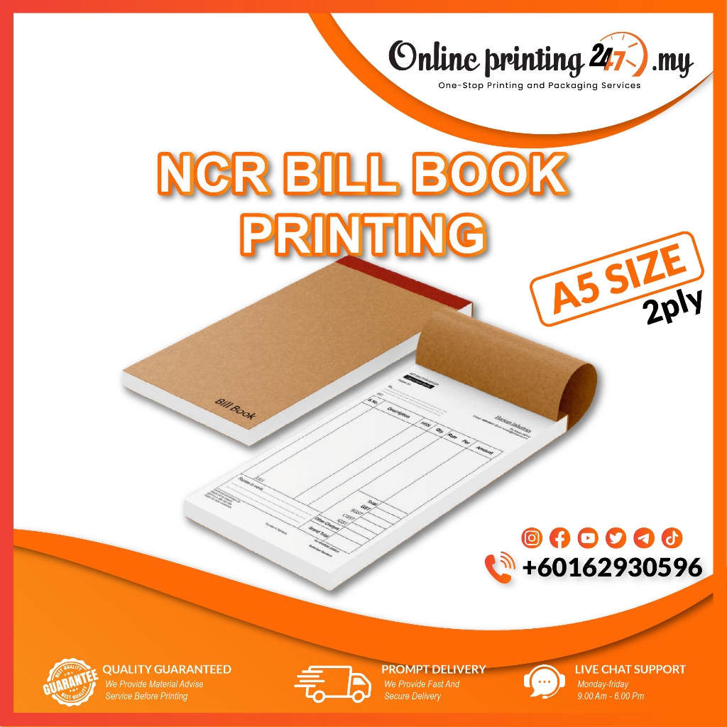 Custom 2ply NCR Bill Book | A5 Size 145x210m | Bill Books Invoice ...