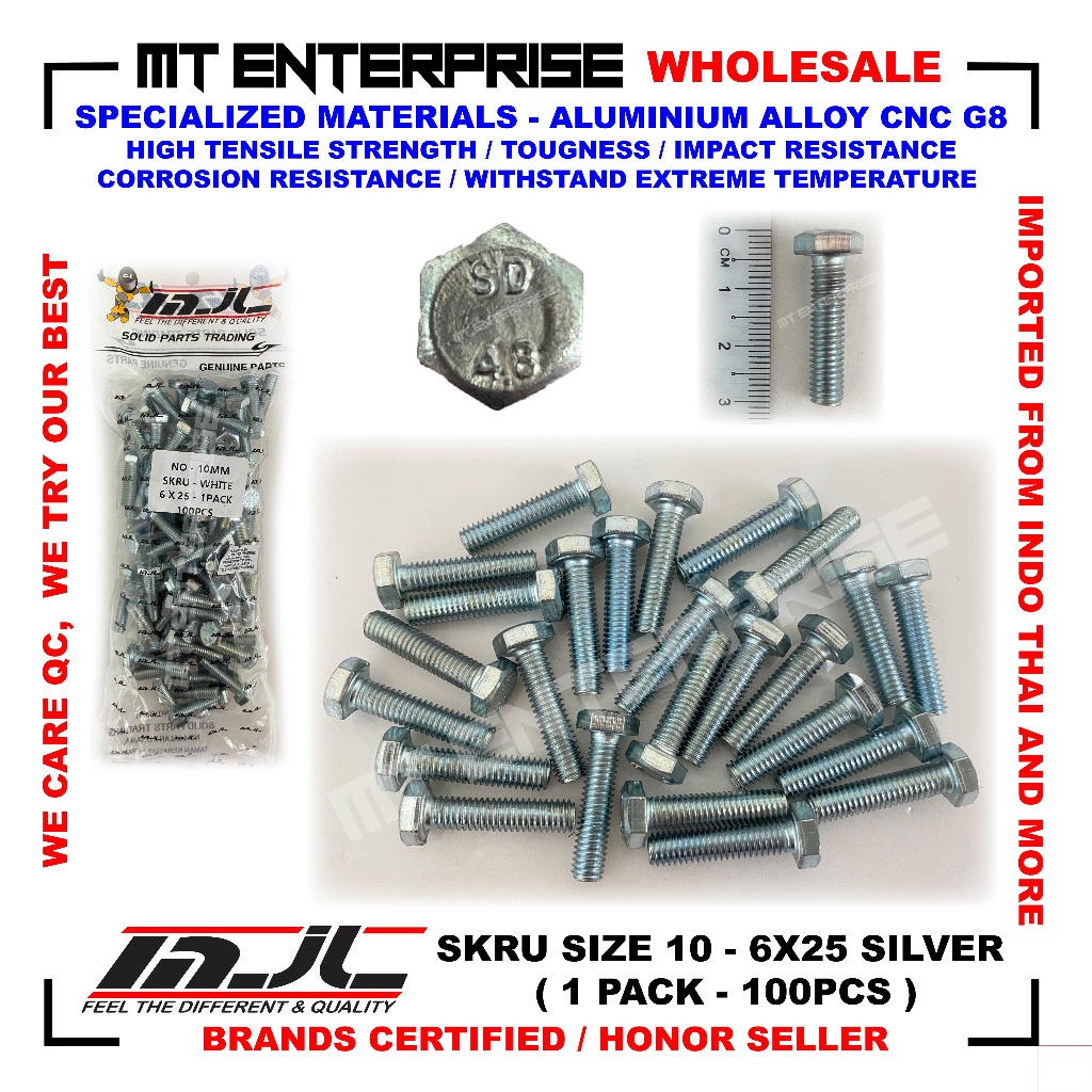 MJL Original SKRU / Screw Size 10 6X25 - SILVER - 1pack - 100pcs ...