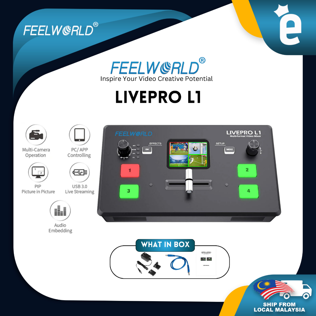 FEELWORLD LIVEPRO L1 V1 Multi Camera Video Mixer Switcher LCD Screen 4 ...